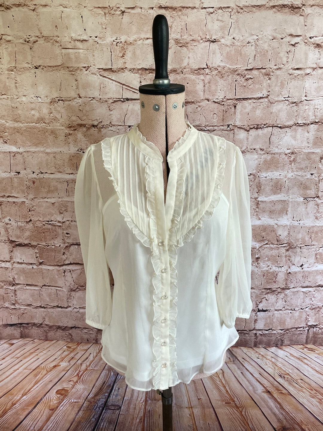 Vintage Blouse Ruffle Front Cream Sheer Chiffon by BHS Cy2k Size 10 U.K ...