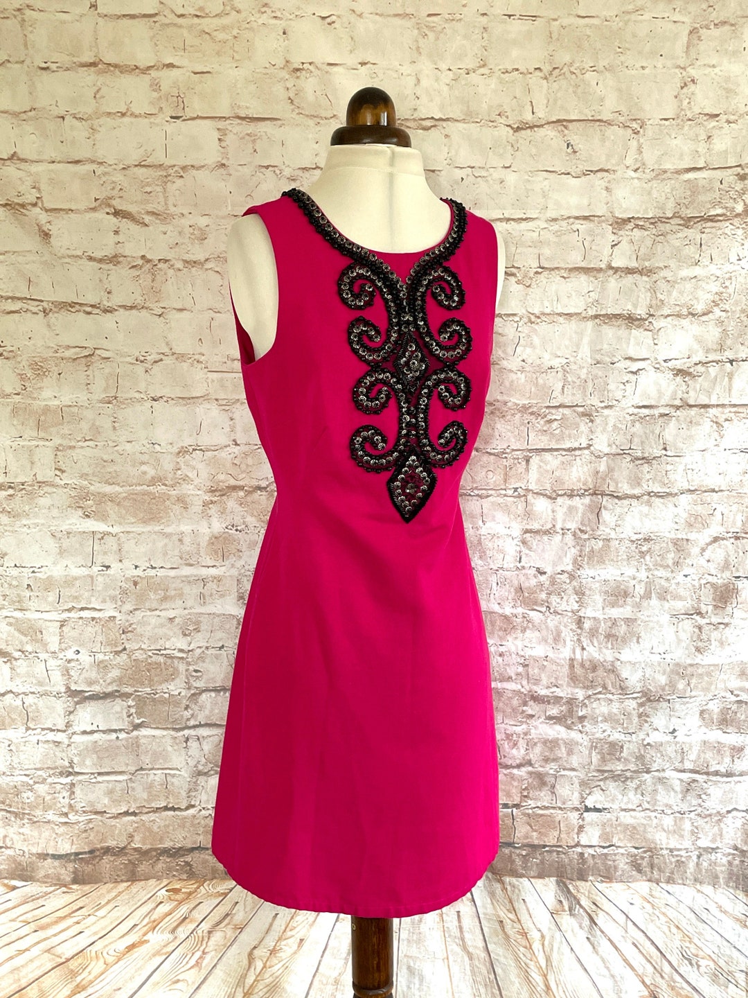 Vintage Monsoon Fusion Bright Pink Dress With Black Beading Cy2k 10 UK ...
