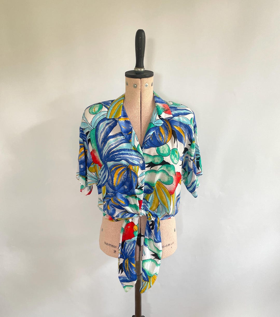 Vintage Blouse Tie Font Jungle Print Parrot Design by Dorothy Perkins ...
