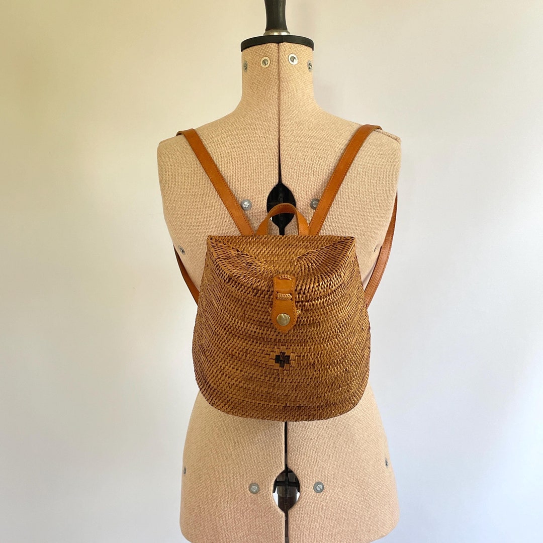 Vintage Rattan Basket Weave Back Pack Leather Straps Boho Hippy Cy2k - Etsy