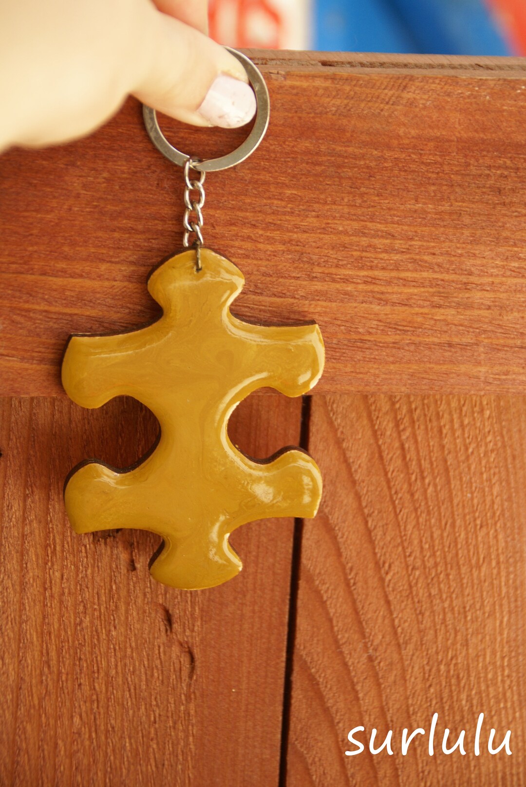 JIGSAW PUZZLE Piece Handmade Wooden Keychain With Coloured Resin ...