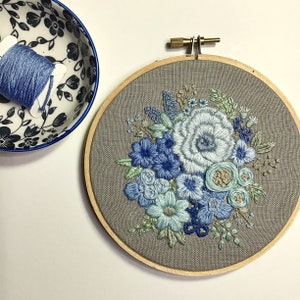 Hand Embroidery Pattern. Blue Flower Bouquet. PDF, Digital Download ...