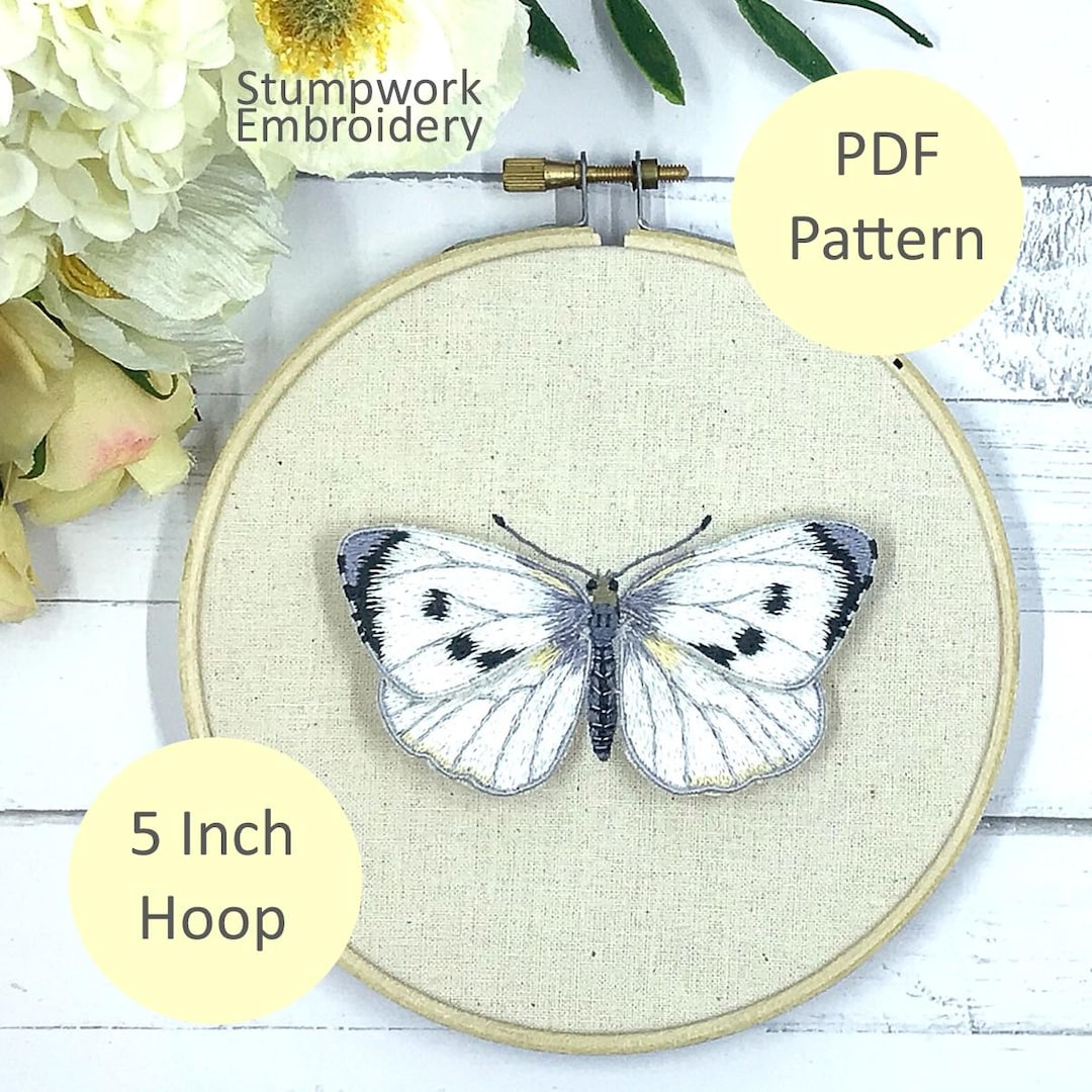 Stumpwork Hand Embroidery Pattern. PDF. Cabbage White Butterfly. 3D ...