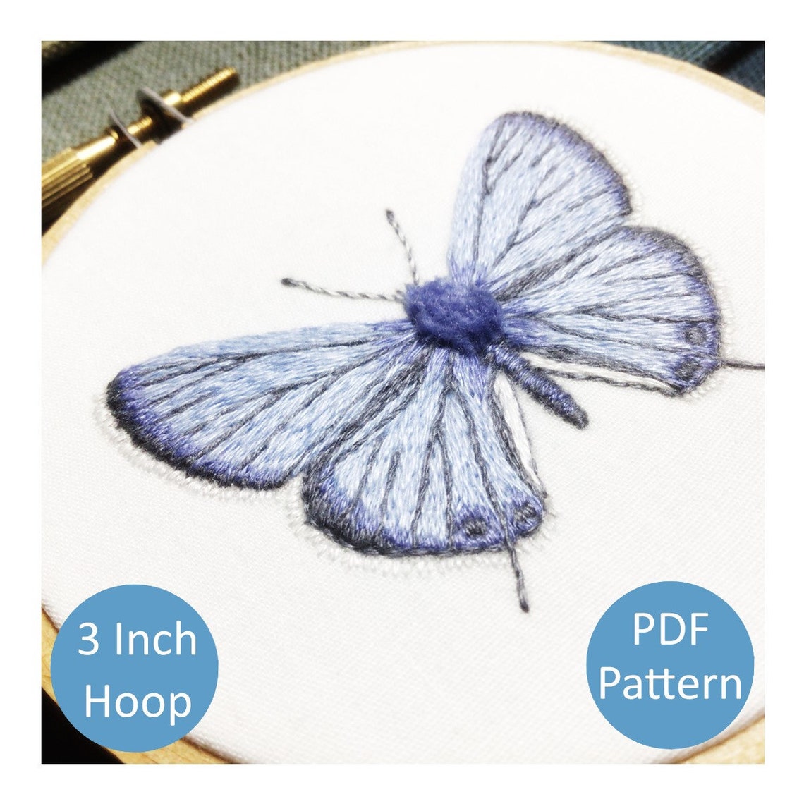 3inch Mini Hand Embroidery Pattern. PDF. Blue Butterfly. Step - Etsy