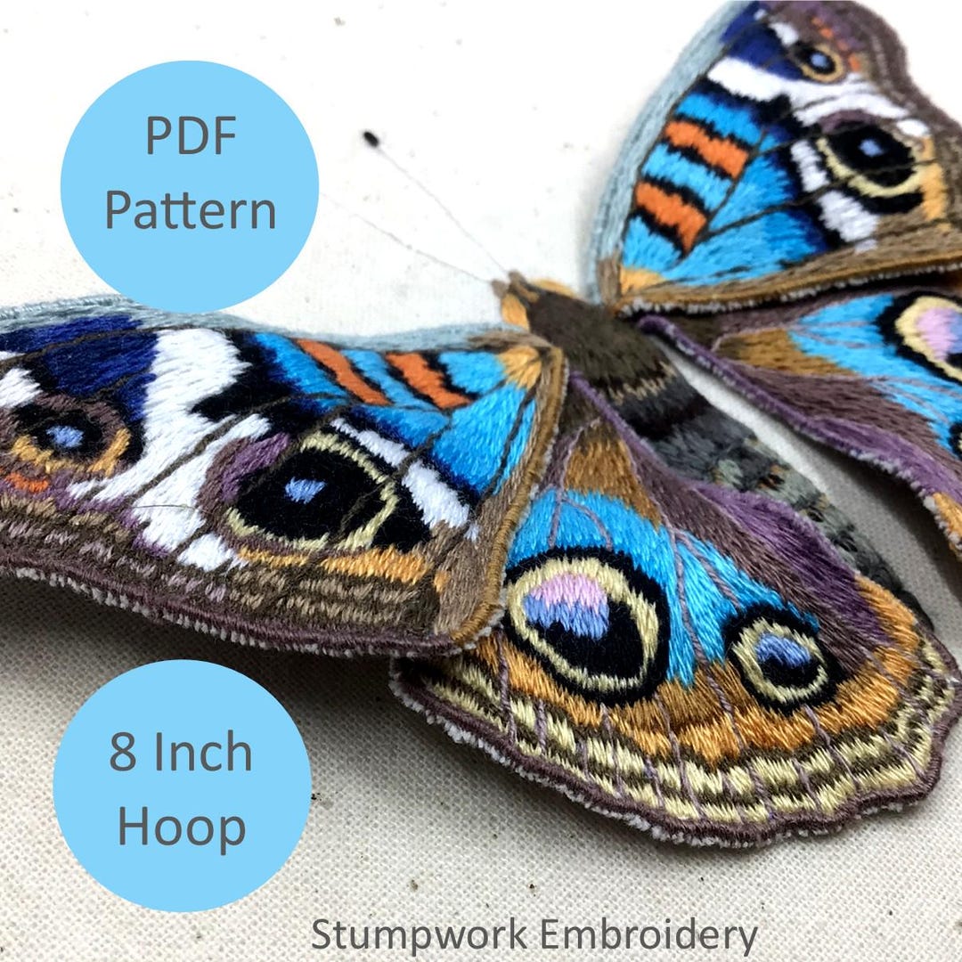 Stumpwork Hand Embroidery Pattern. PDF. Blue Buckeye Butterfly. 3D ...