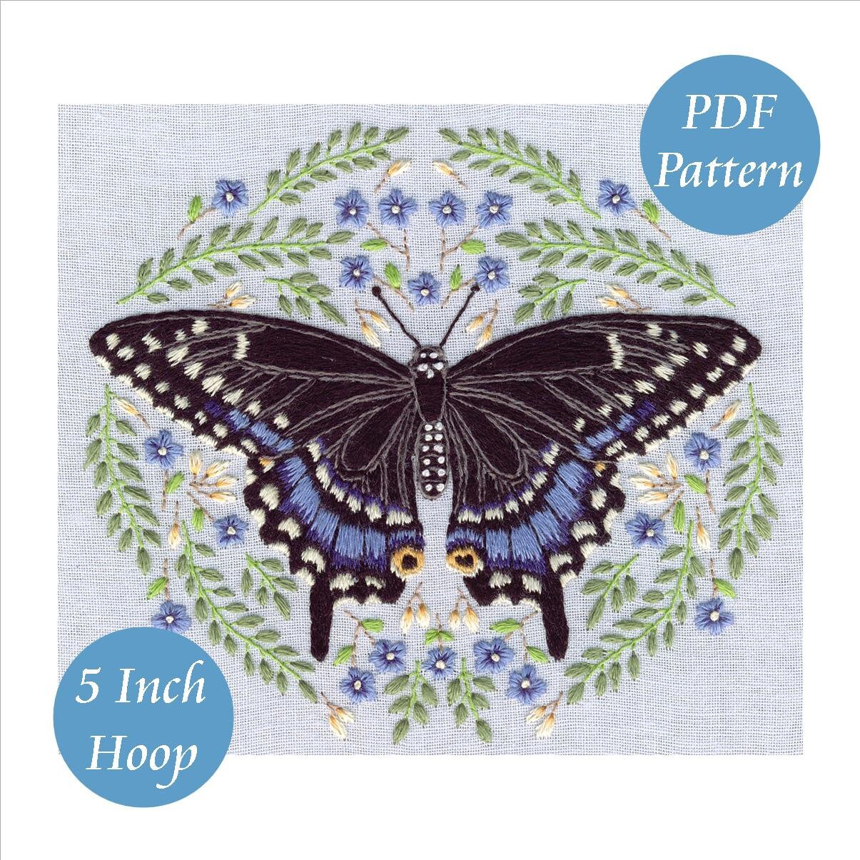 Hand Embroidery Pattern. PDF. Eastern Black Swallowtail | Etsy