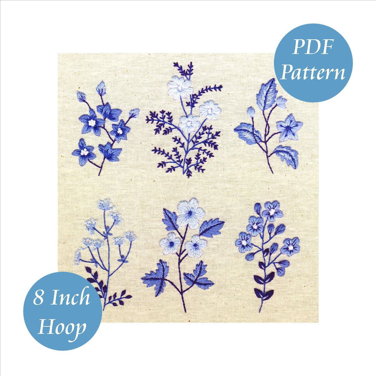 Hand Embroidery Pattern. PDF. Blue Botanical Printable, Digital ...