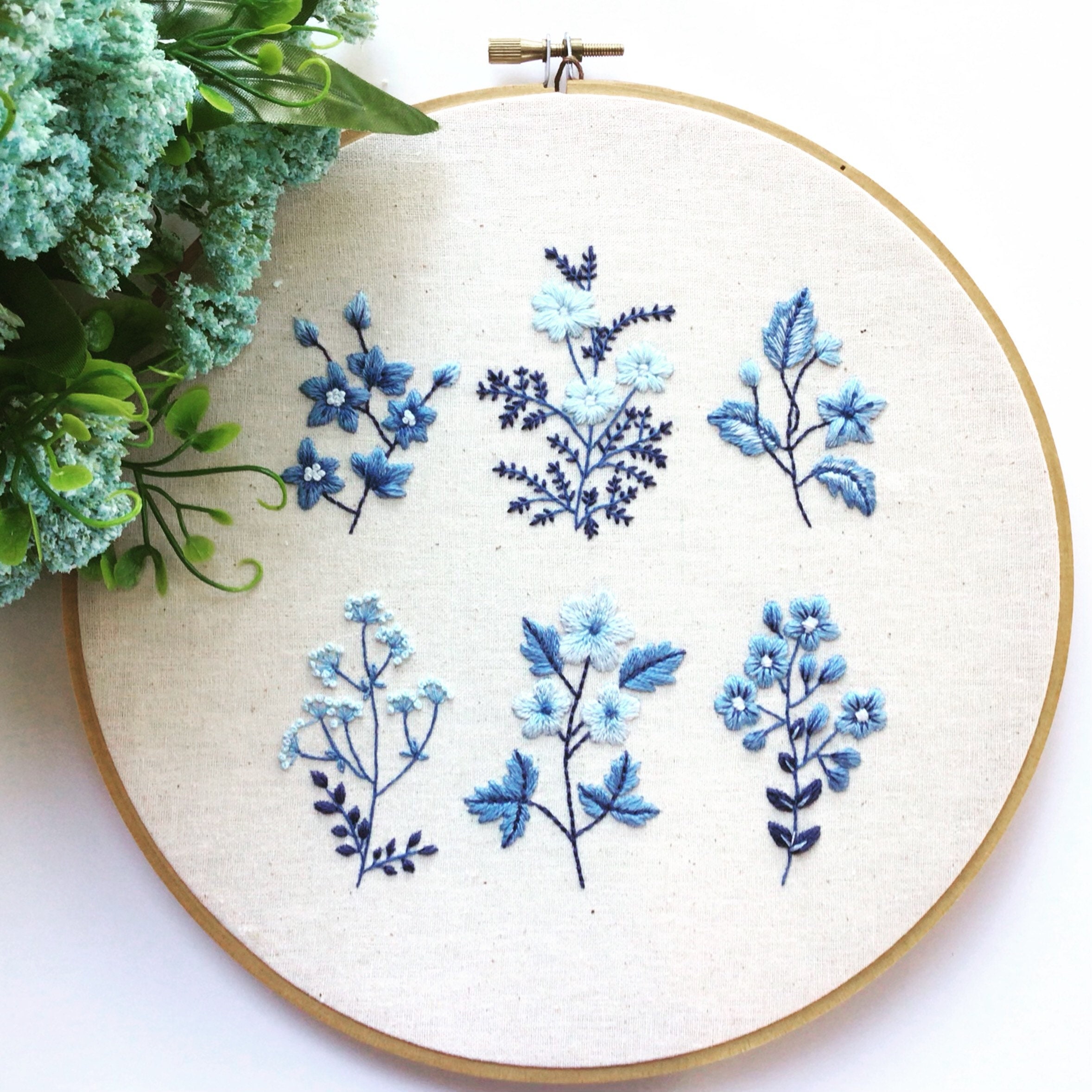 Hand Embroidery Pattern. PDF. Blue Botanical Printable, Digital ...
