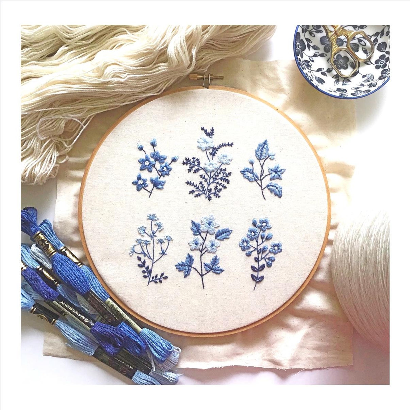 Hand Embroidery Pattern. PDF. Blue Botanical Printable - Etsy