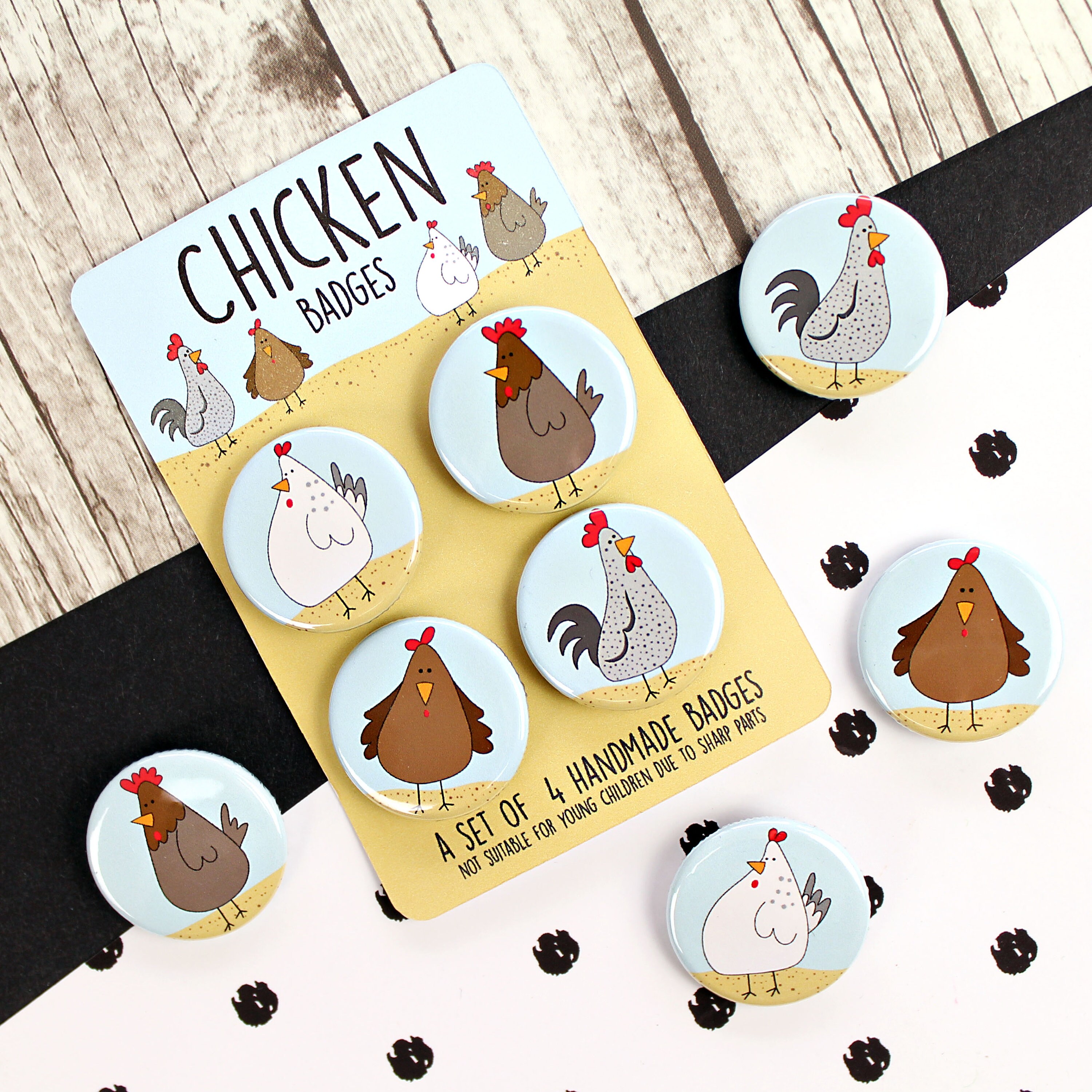 Funny Chicken Pin Badges - Set of Four - Etsy UK