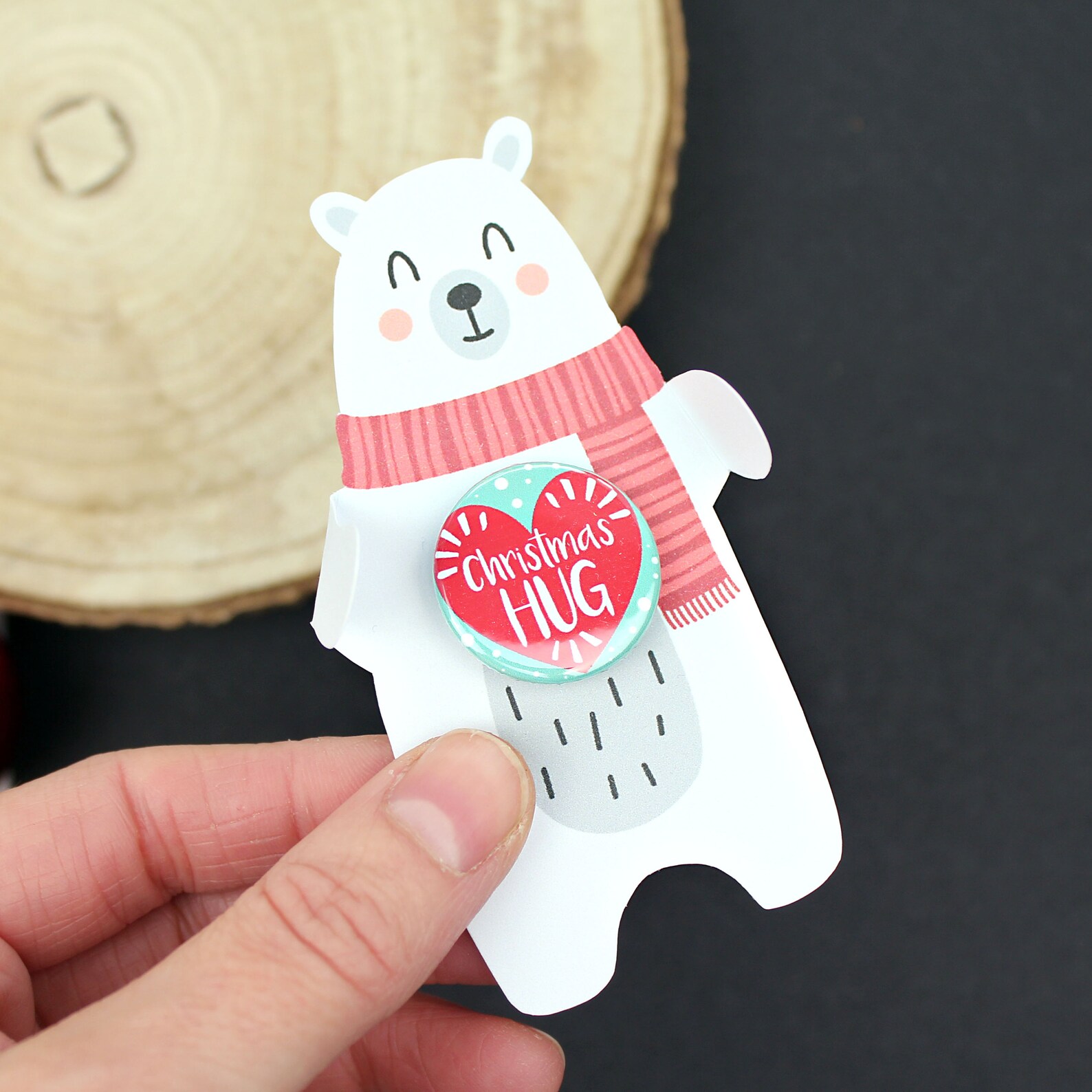 Christmas Polar Bear Hug Heart Button Badge | Etsy