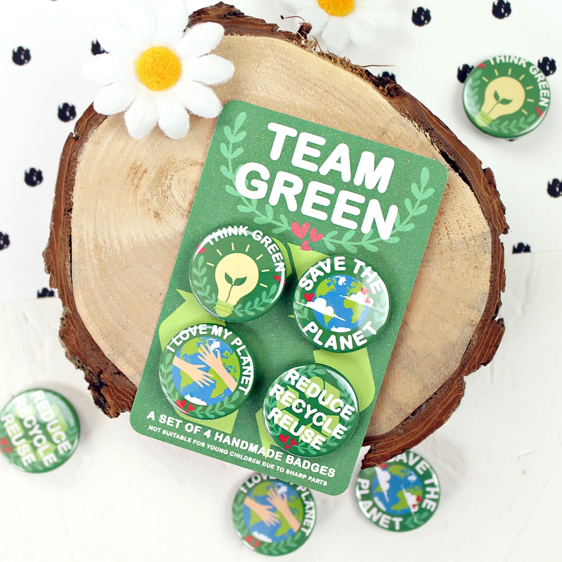 Environment Save the Planet Pin Badges Set of Four | Etsy UK