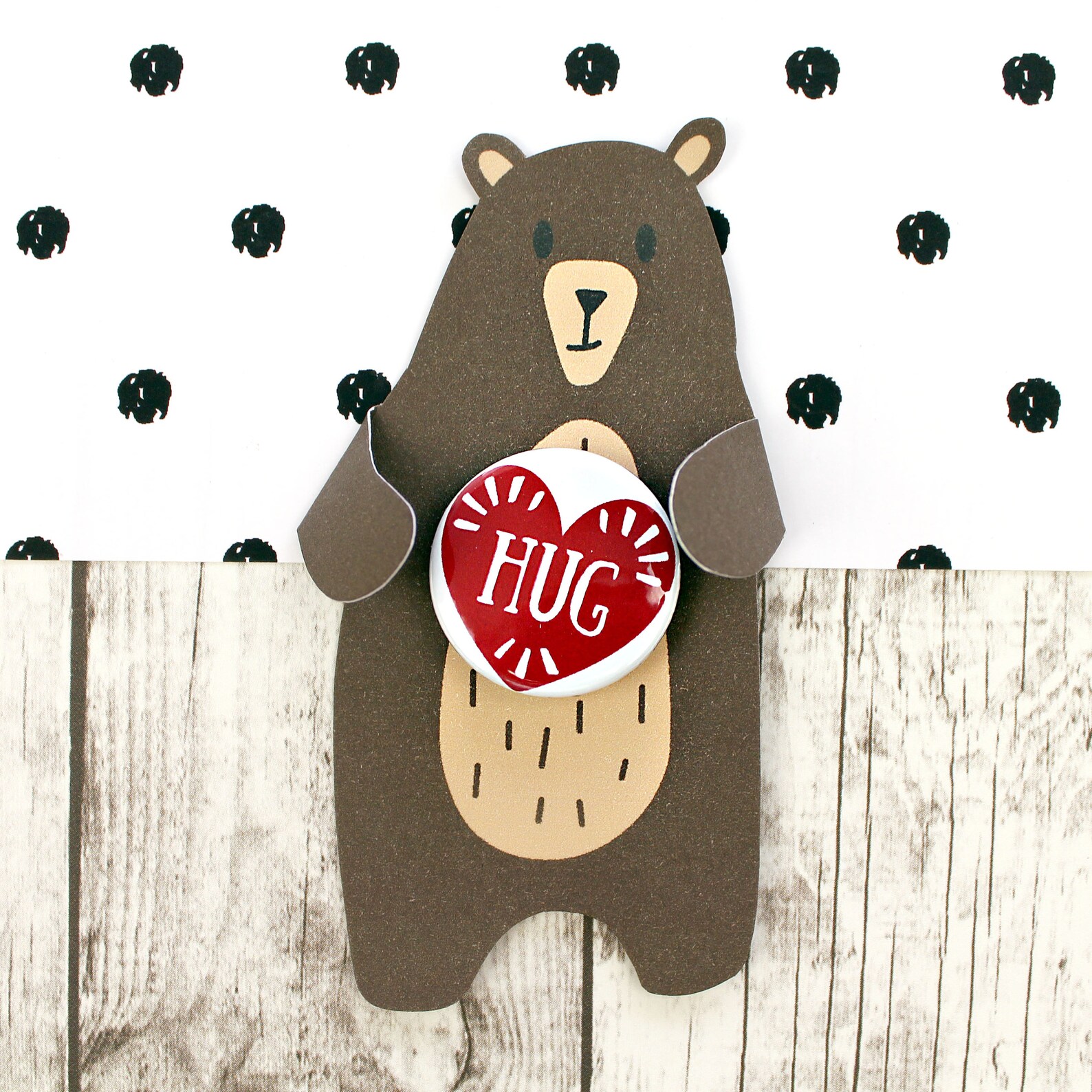 Cute Bear Hug Heart Button Badge - Etsy UK