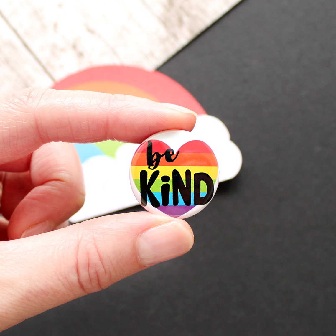 Be Kind Rainbow Button Badge - Etsy UK