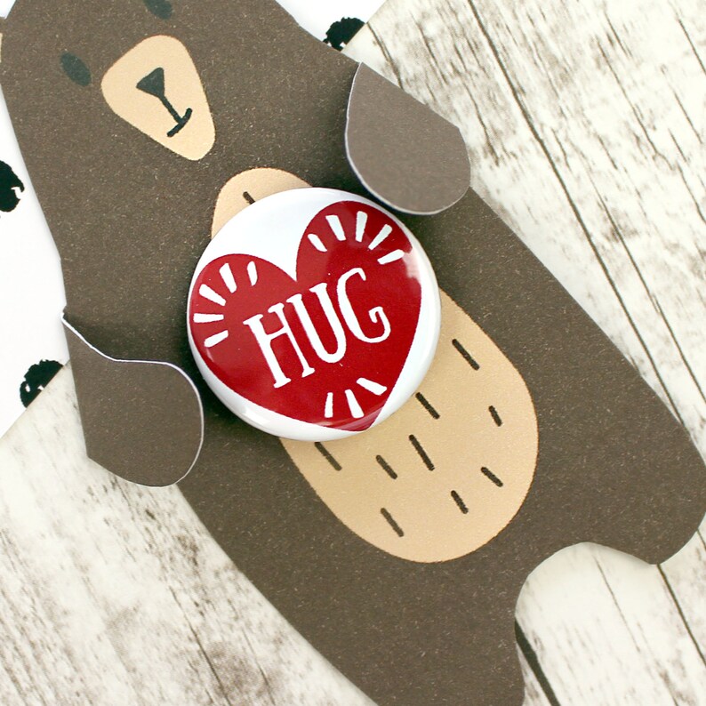 Cute Bear Hug Heart Button Badge | Etsy UK