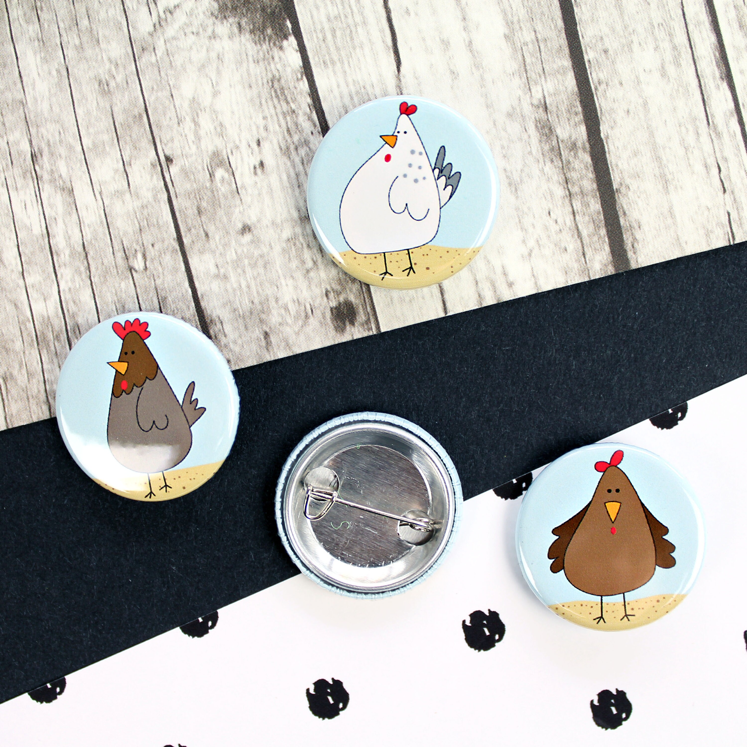 Funny Chicken Pin Badges - Set of Four - Etsy UK