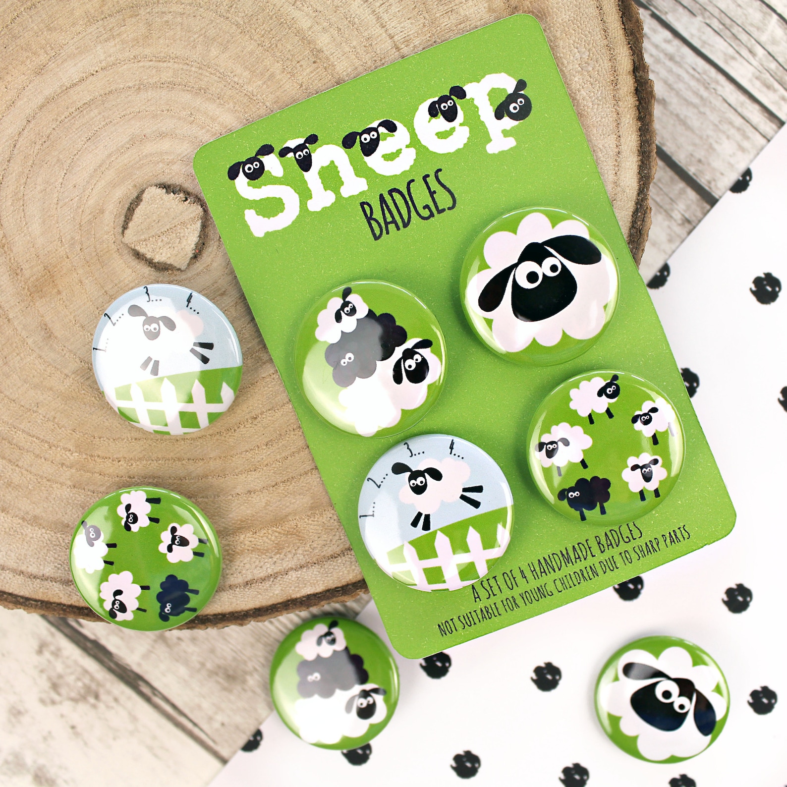 Cute Black and White Sheep Pin Badges Set of Four - Etsy UK