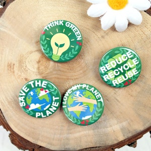 Environment Save the Planet Pin Badges - Set of Four - Etsy UK