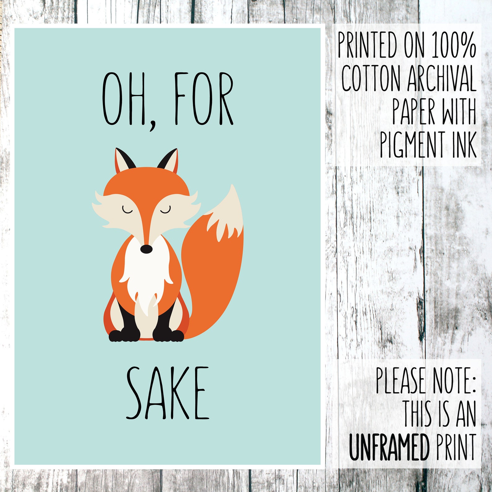 For Fox Sake Funny Word Pun Print - Etsy UK
