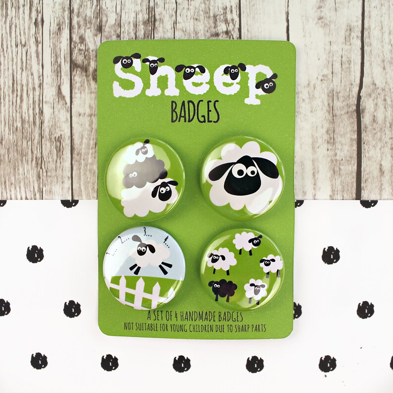 Cute Black and White Sheep Pin Badges Set of Four - Etsy UK