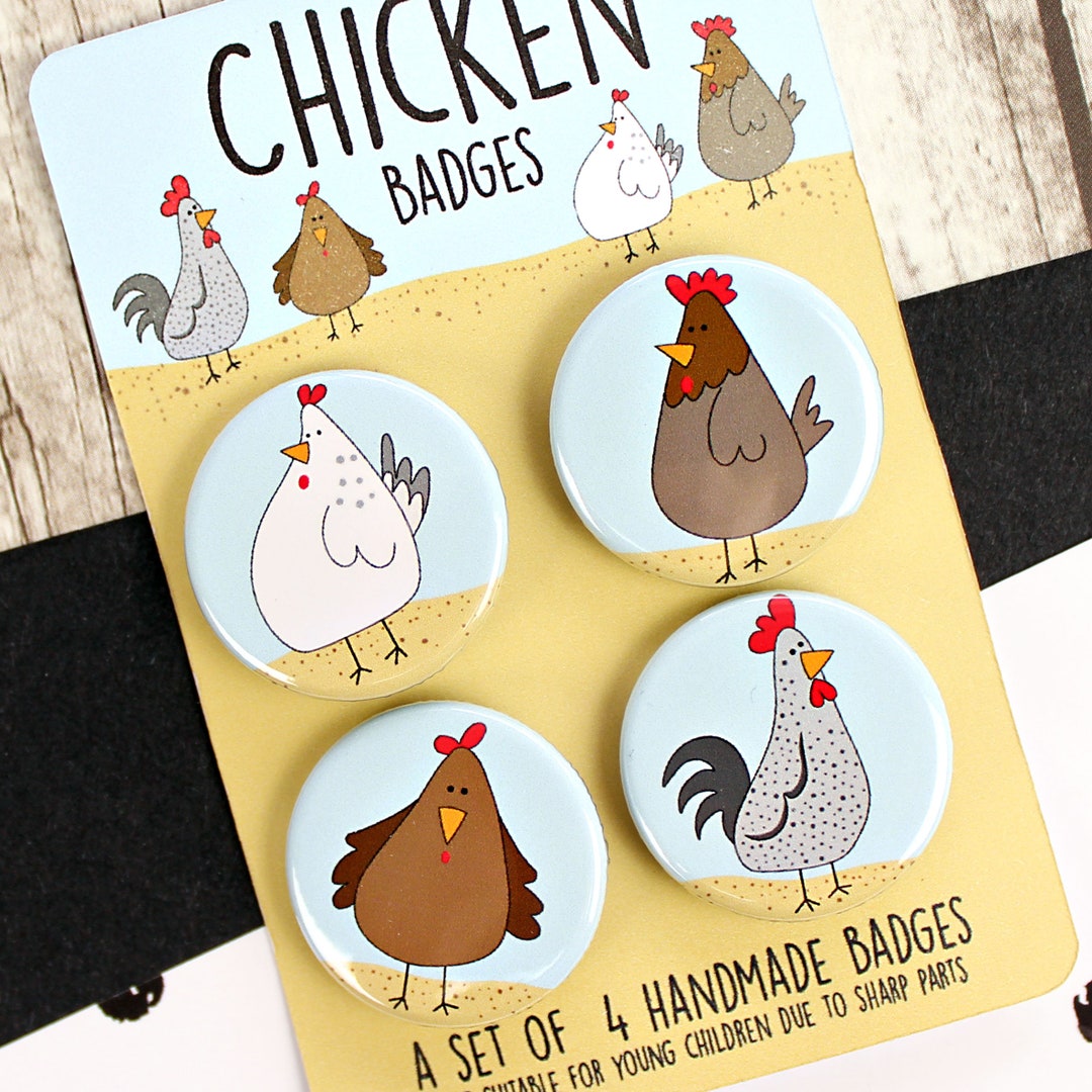 Funny Chicken Pin Badges - Set of Four - Etsy UK