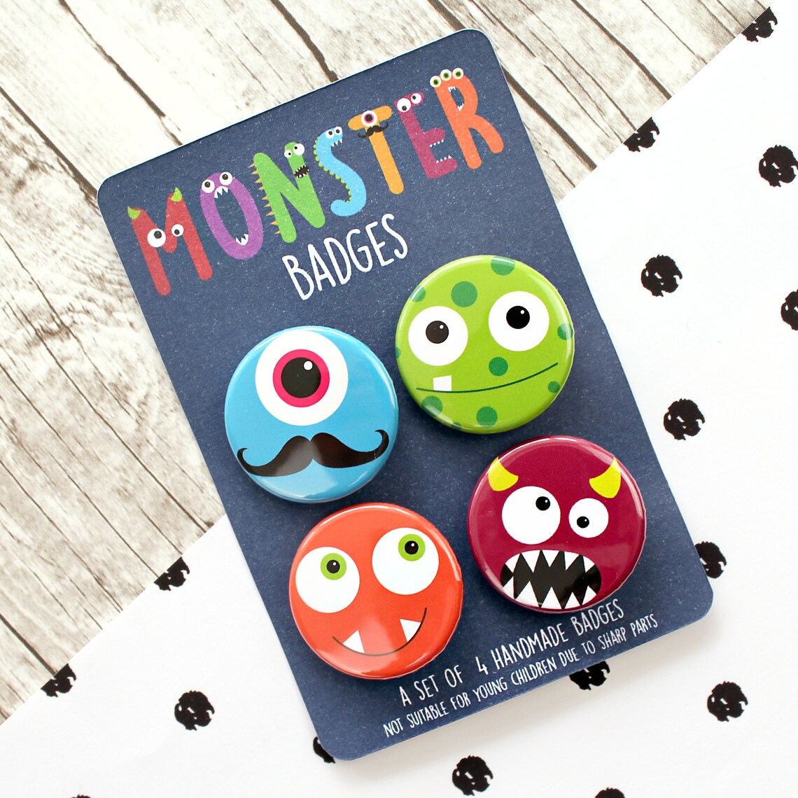Fun Colourful Monster Pin Badges Set of Four | Etsy