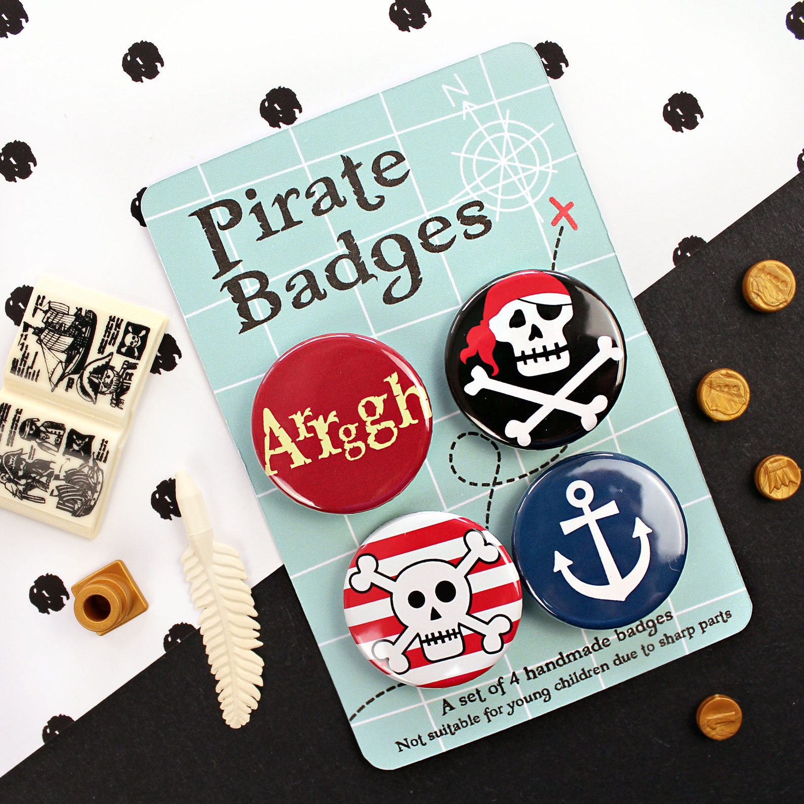 Fun Pirate Button Badges -set of Four - Etsy