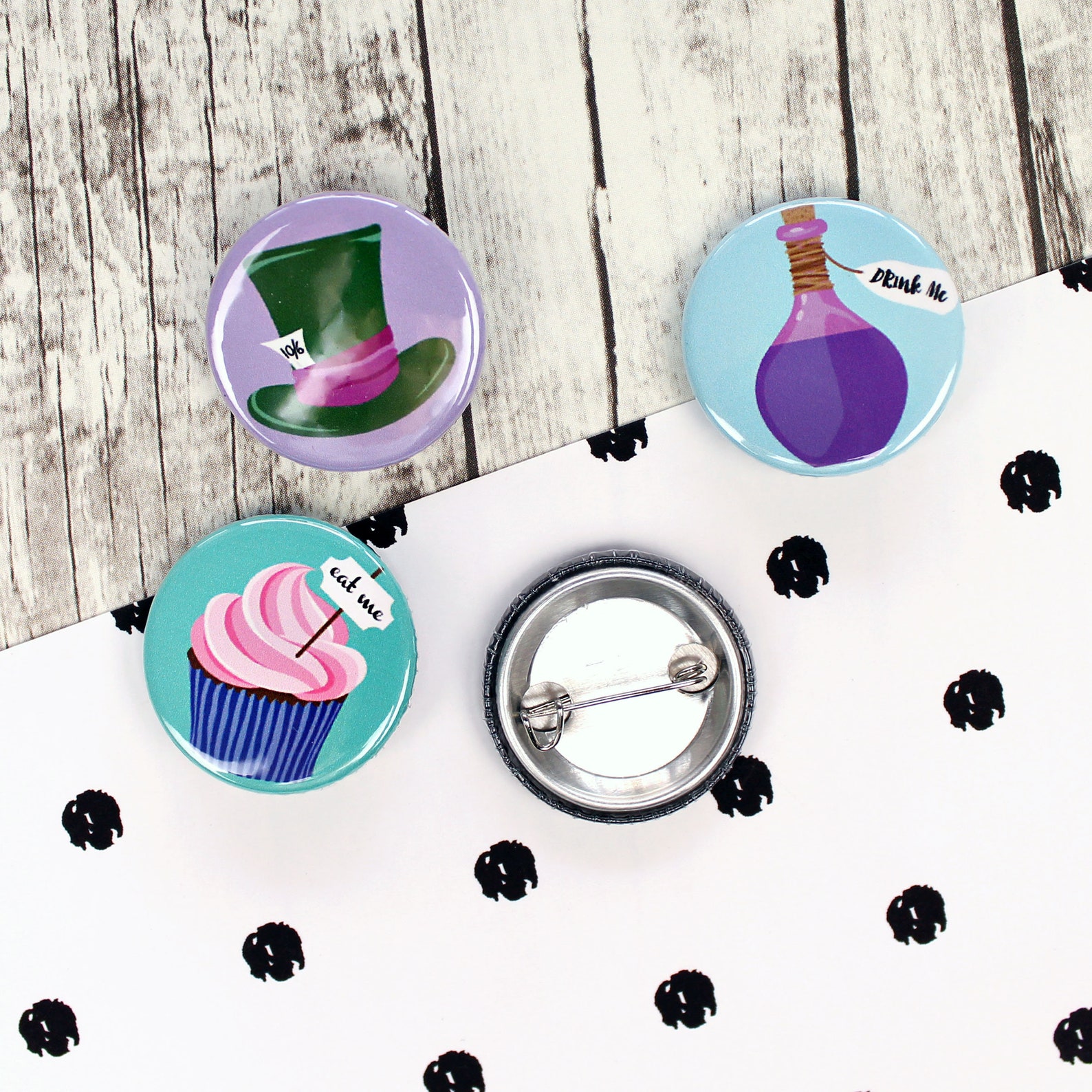 Alice in Wonderland Button Badges Set of Four - Etsy UK