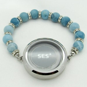 Stainless Steel Silver Floating Glass Waterproof Locket Natural Blue ...