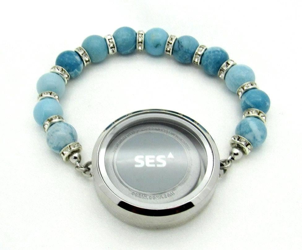 Stainless Steel Silver Floating Glass Waterproof Locket Natural Blue ...
