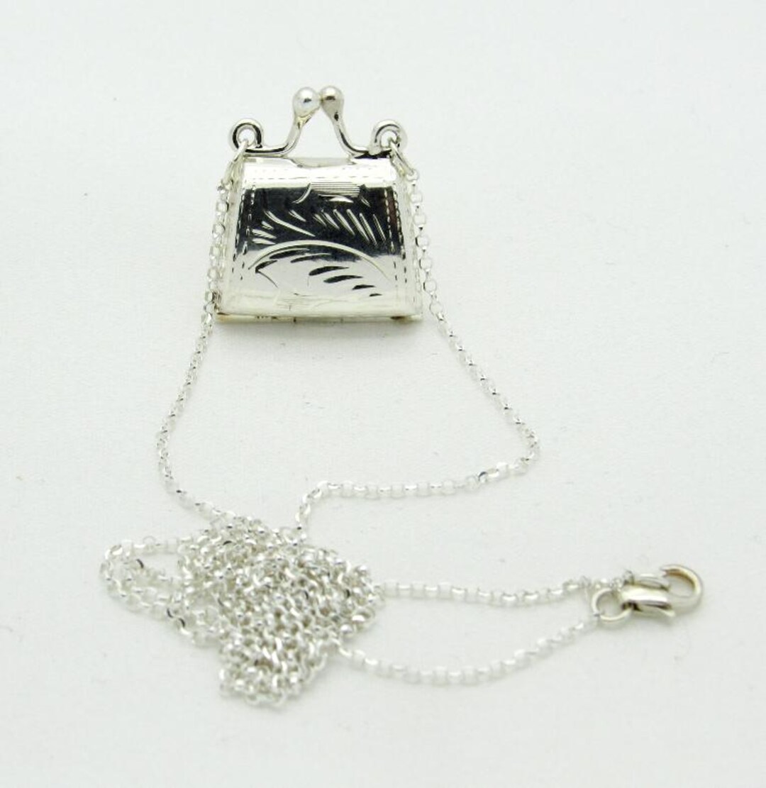 Solid Sterling Silver Mini Purse Bag Handbag Locket Pendant Necklace ...