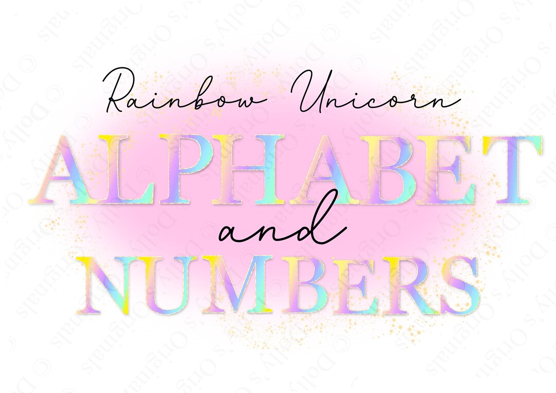 Rainbow Unicorn Alphabet and Numbers PNG Digital Download Clipart for ...