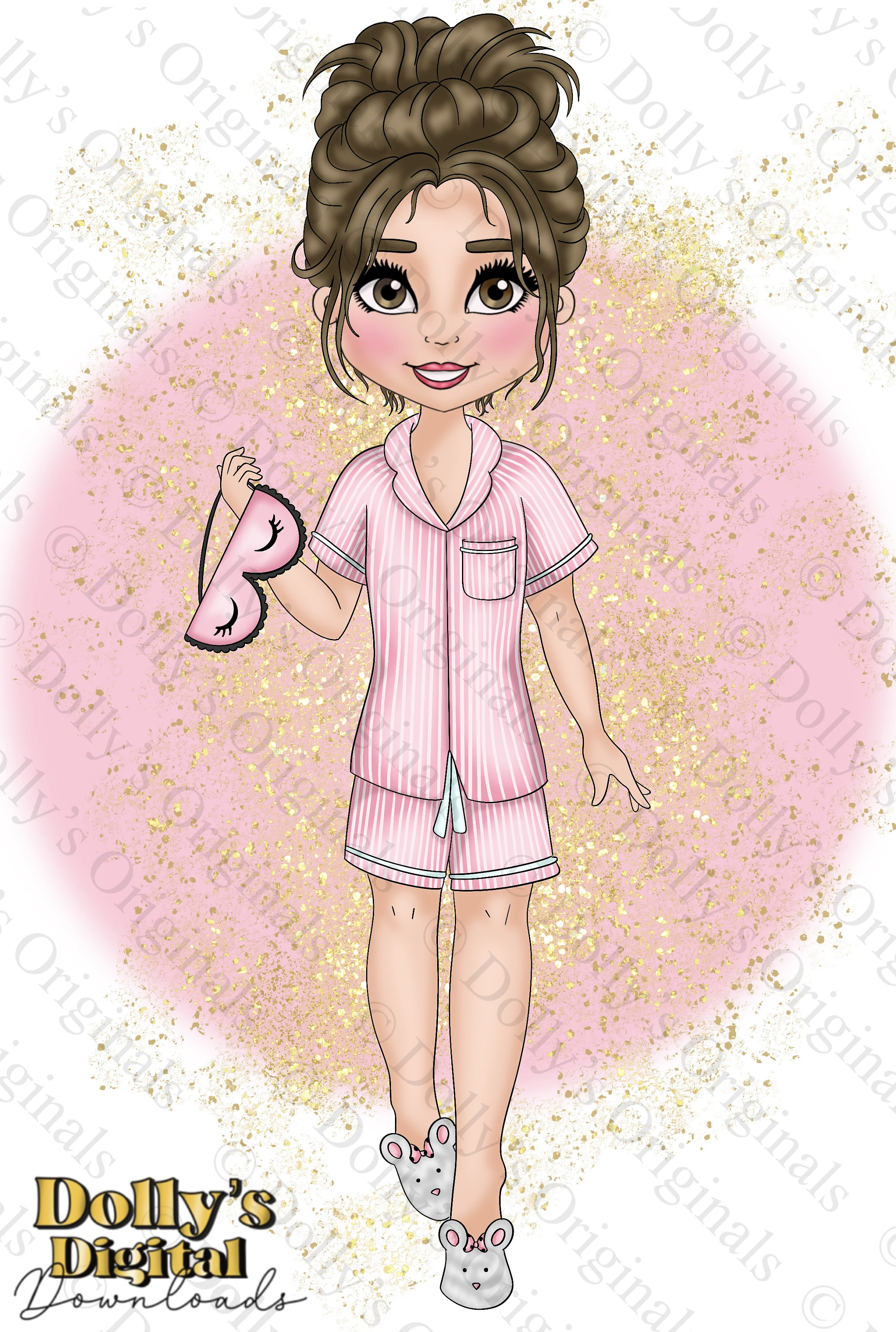 Pink Stripe Pyjamas Girl Character Bundle PNG Digital Download Clipart ...