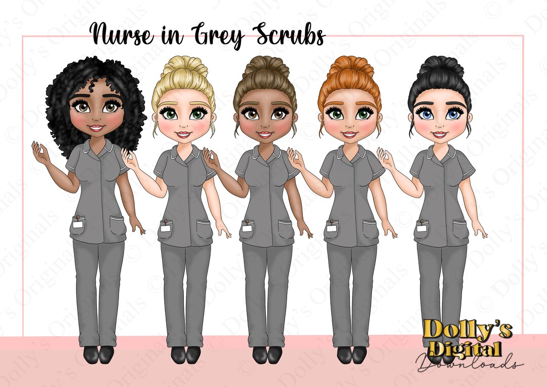 Nurse in Grey Scrubs PNG Character Bundle for Sublimation Clipart ...