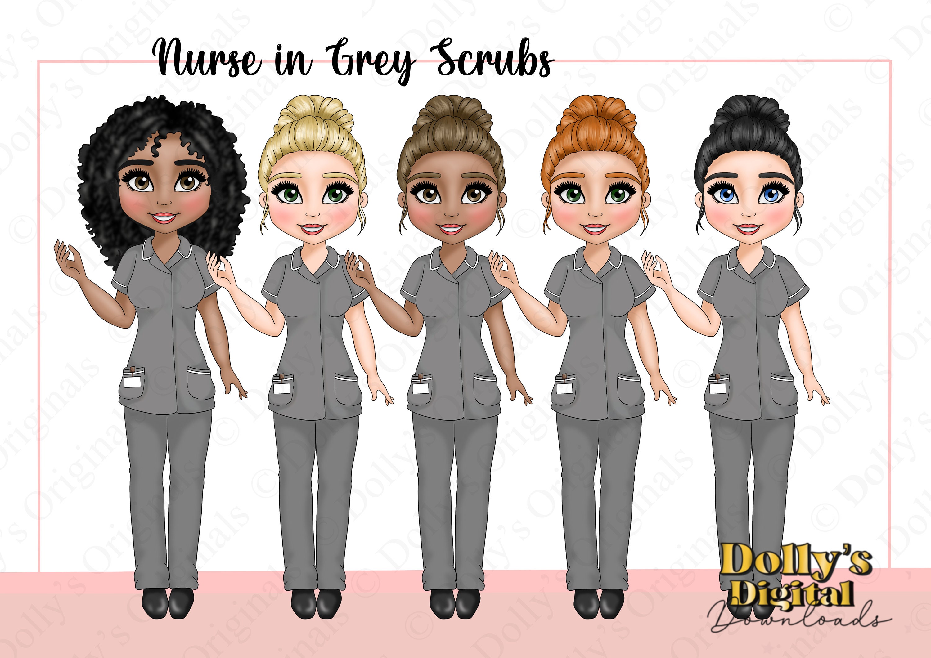 Nurse in Grey Scrubs PNG Character Bundle for Sublimation Clipart ...