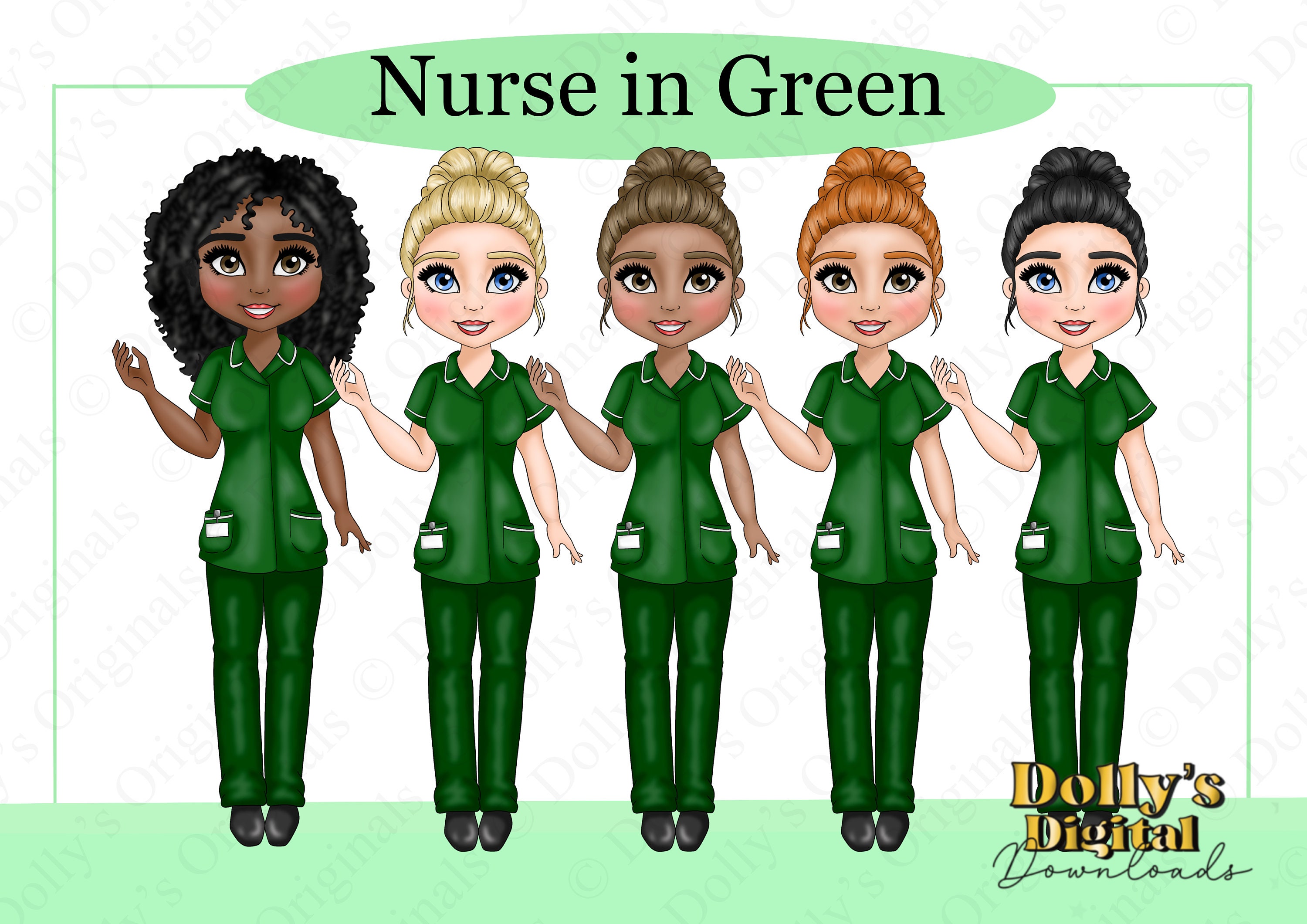 Nurse in Green Uniform PNG Clipart Bundle for Sublimation - Etsy UK