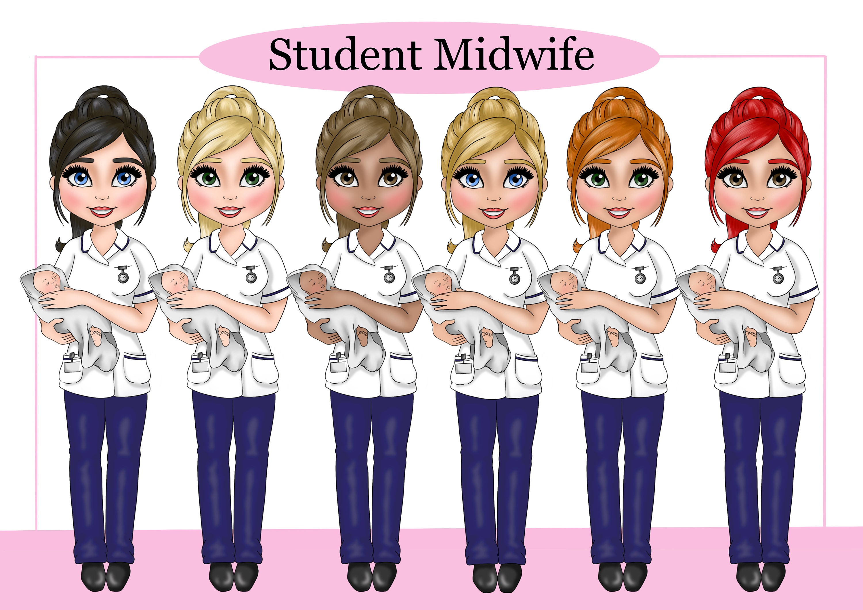 Student Midwife Character Bundle PNG for Sublimation\digital Download ...