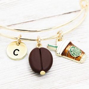 Gold Coffee Bangle Bracelet, Coffee Lover Jewelry, Coffee Bean Bracelet ...