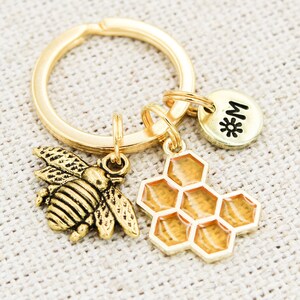 Personalized Honey Bee Keychain, Honey Comb Keyring, Bee Keeper Gifts ...