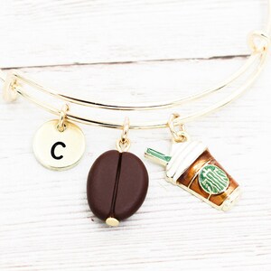 Gold Coffee Bangle Bracelet, Coffee Lover Jewelry, Coffee Bean Bracelet ...