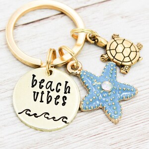 Beach Vibes Keychain, Sea Turtle Keyring, Beach Lover Gift, Starfish ...