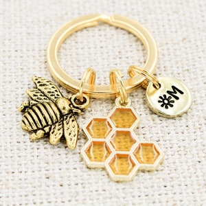 Personalized Honey Bee Keychain, Honey Comb Keyring, Bee Keeper Gifts ...