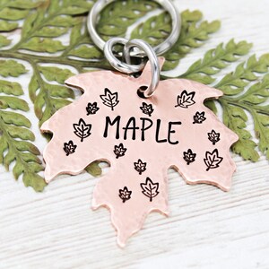 Maple Leaf Dog Name Tag, Nature Pet ID Tags, Fall Dog ID Tag, Copper ...