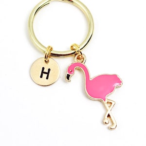 Dainty Flamingo Keychain, Flamingo Keyring, Initial Keychain, Best ...