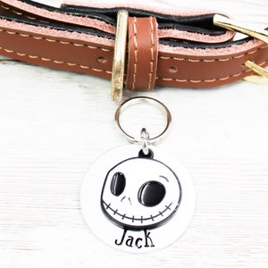 Jack Skellington Pet ID Tag, Skull Dog Name Tag, Goth Dog ID Charm ...