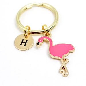 Dainty Flamingo Keychain, Flamingo Keyring, Initial Keychain, Best ...