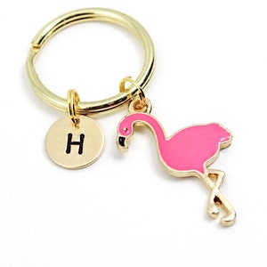 Dainty Flamingo Keychain, Flamingo Keyring, Initial Keychain, Best ...