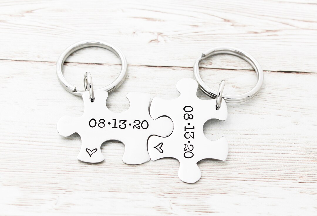 Couples Matching Puzzle Piece Keychains, Anniversary Keychain Set, His ...