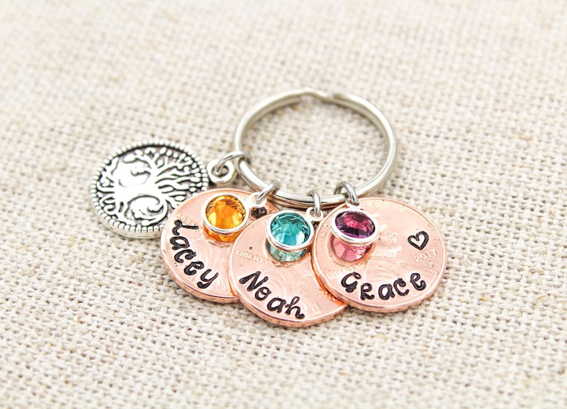Family Tree Keychain, Custom Names and Birthstones Keychain, Gift for ...
