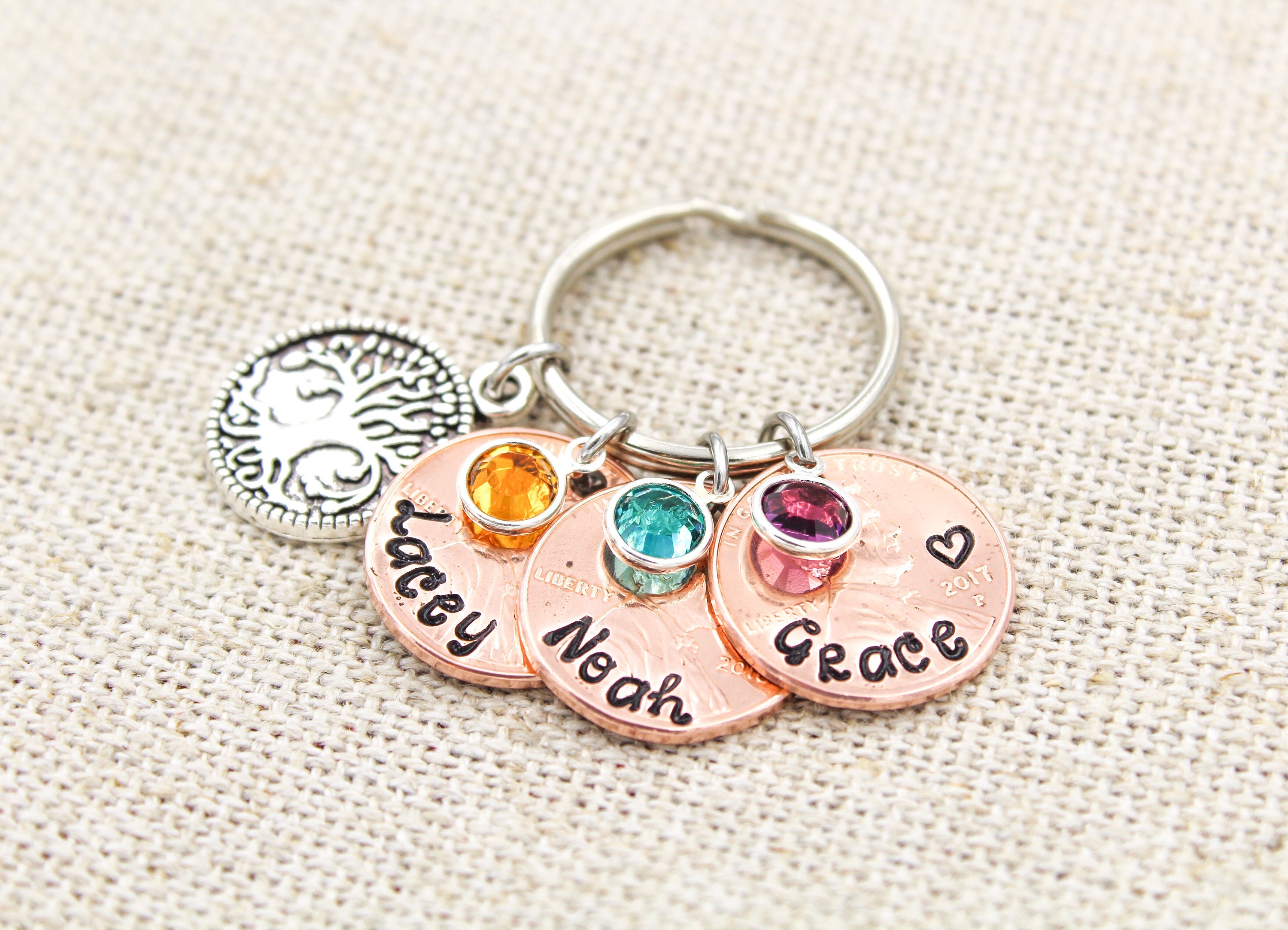 Family Tree Keychain Custom Names and Birthstones Keychain | Etsy